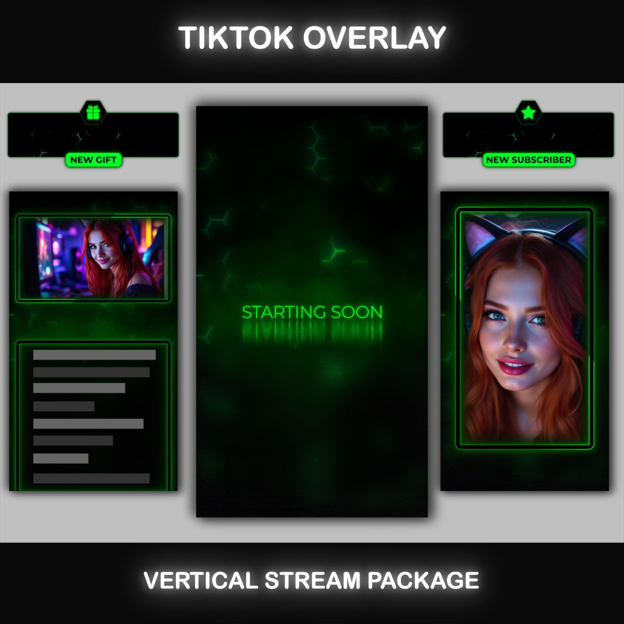 Tiktok Live Overlay Animated Vertical Pack, Black and Green Dark Theme ...