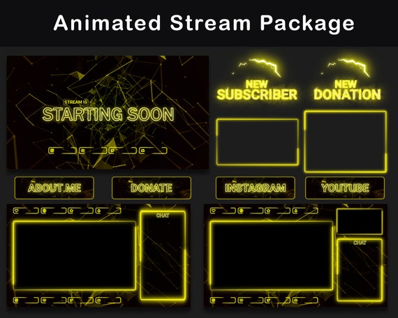 Animated Stream Package Yellow Dark Twitch Overlay - Etsy