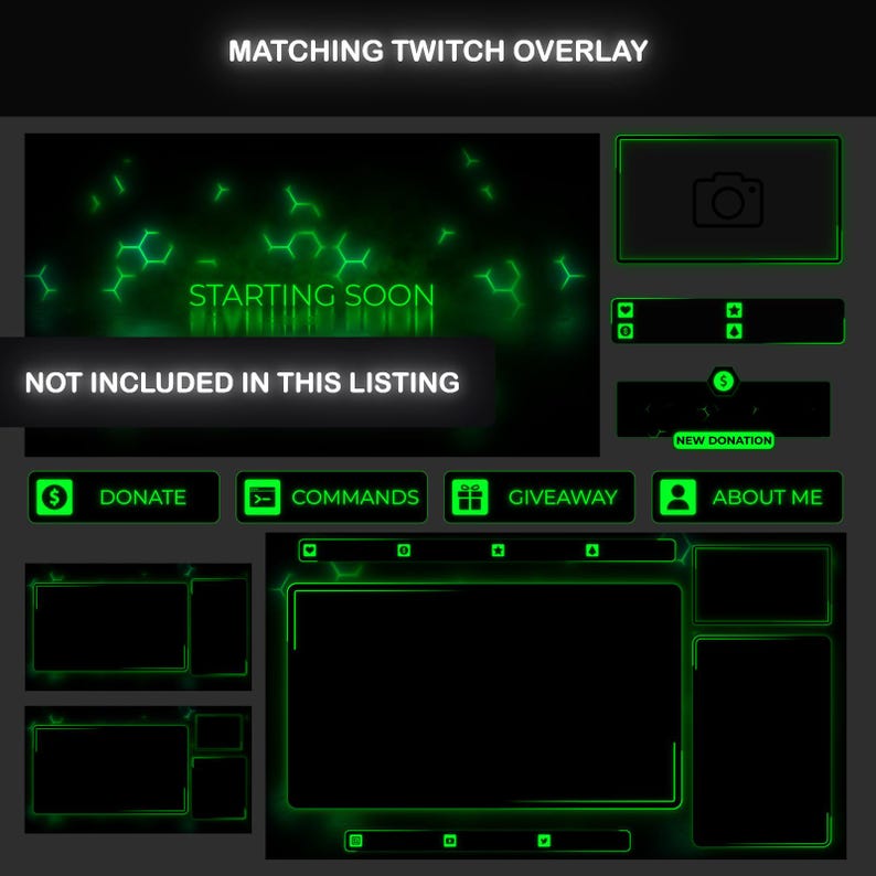 Tiktok Live Overlay Animated Vertical Pack, Black and Green Dark Theme ...