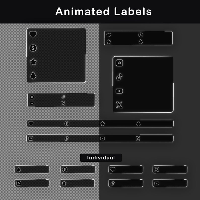 Animated Stream Package Dark Minimal Twitch OBS Overlay Black & White ...