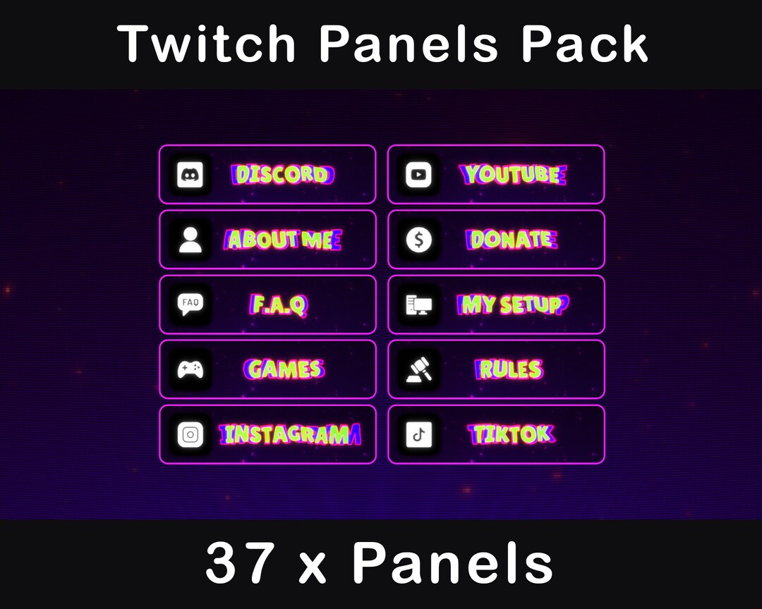 37x Retro 90s Colorful Twitch Panels With Subtle Glow, CRT Effect ...