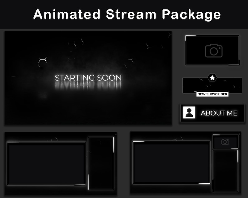 Black And White Twitch Overlay Package Minimal Animated Stream Etsy