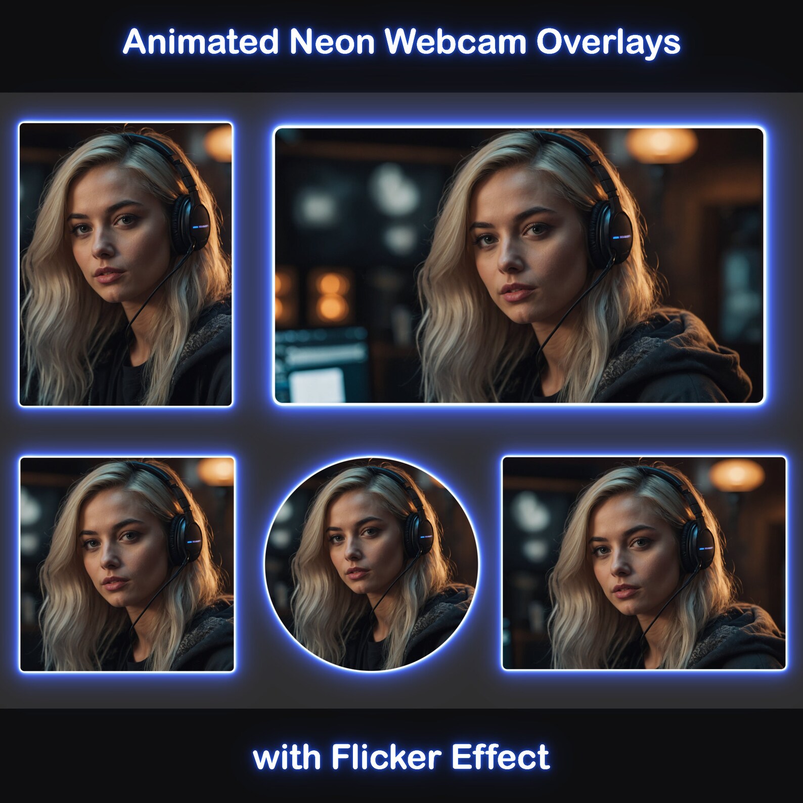 Animated Webcam Overlays in Neon Blue With Flicker Effect Twitch Webcam ...