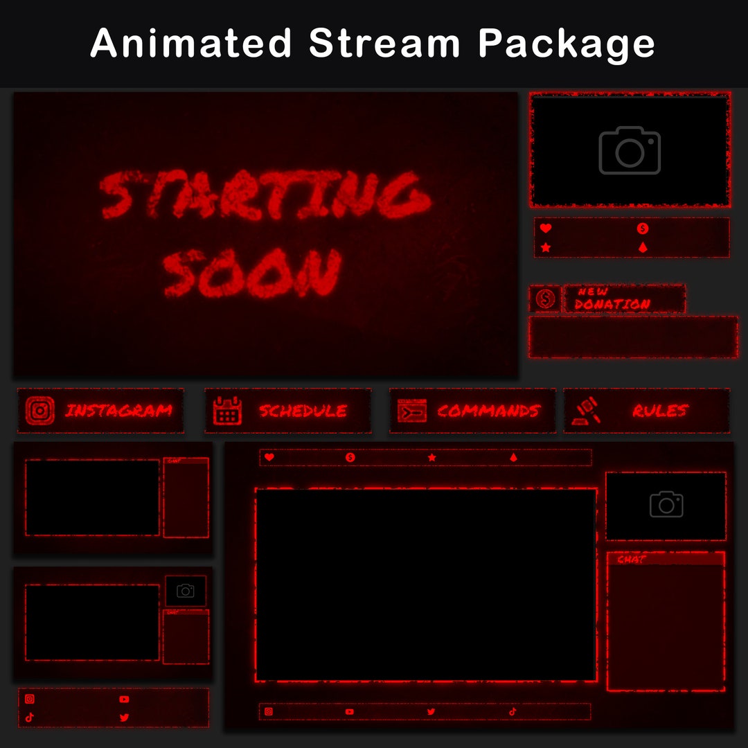 Animated Red Twitch Overlay, Stream Package | Animated Alerts, Screens ...