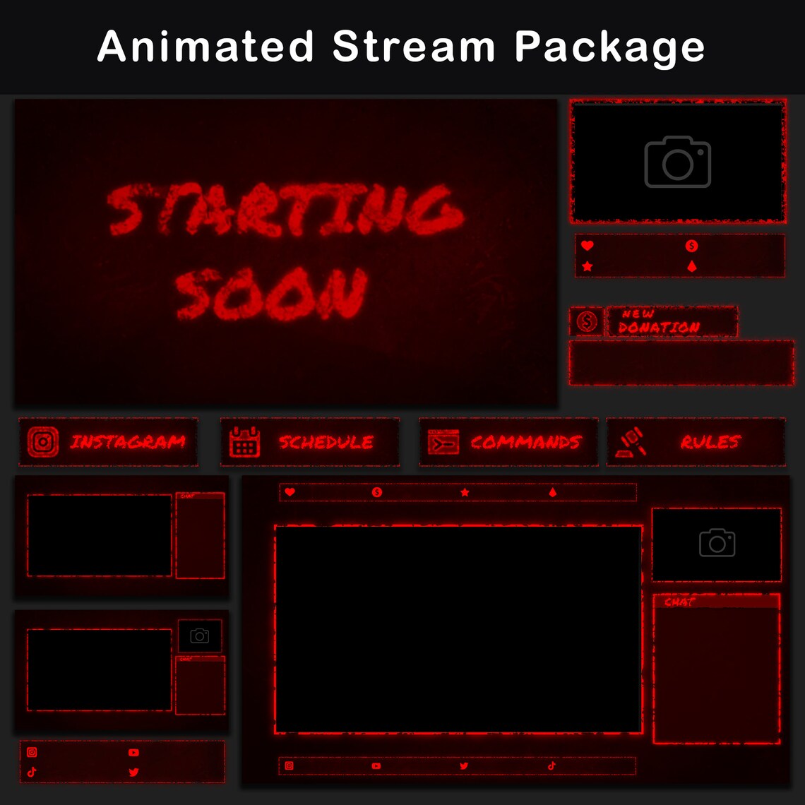 Animated Red Twitch Overlay, Stream Package Animated Alerts, Screens ...