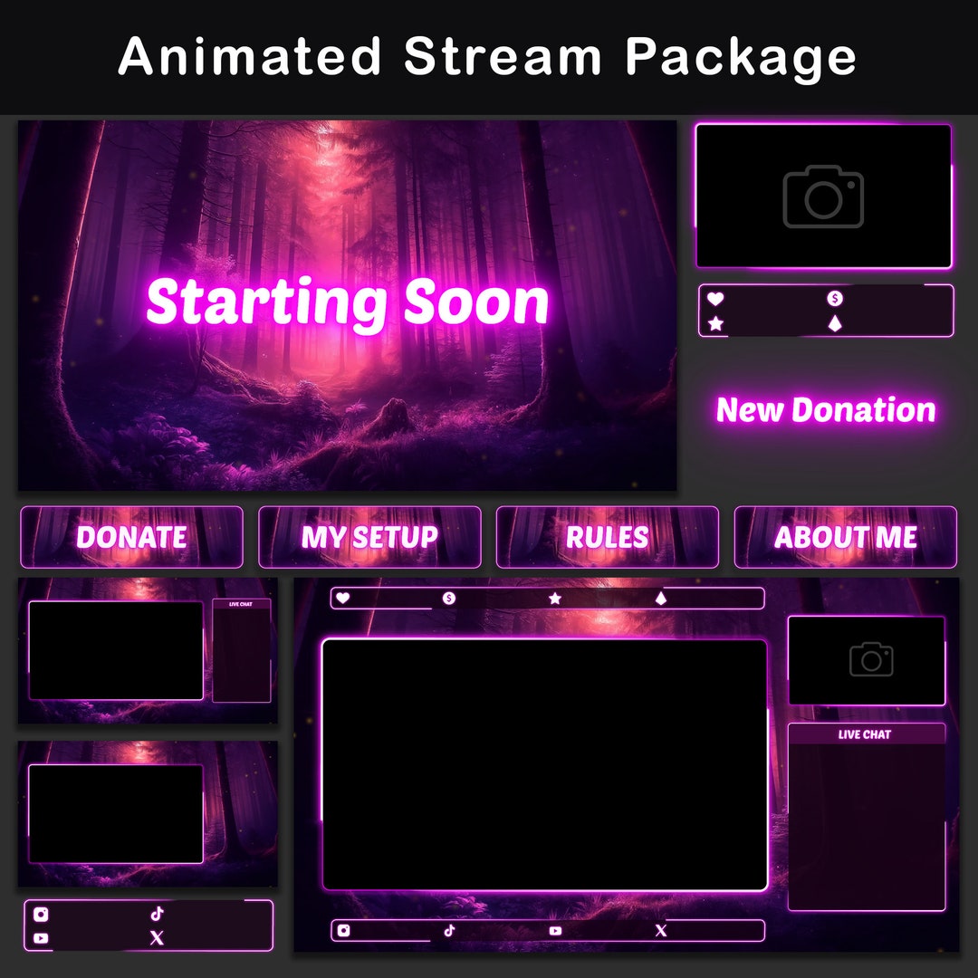 Animated Twitch Overlay Package, Minimalist Pink Stream OBS Overlay ...