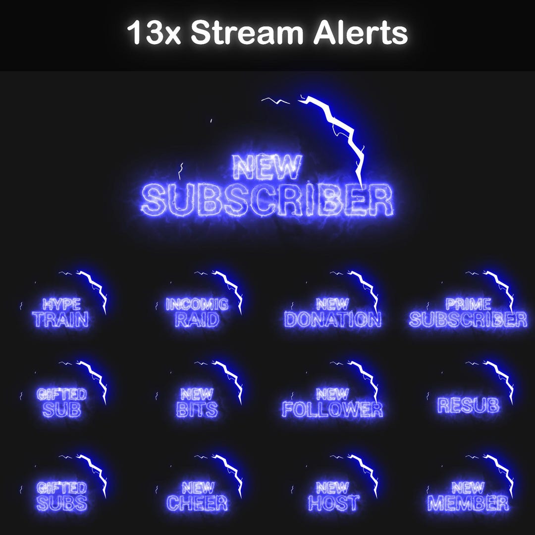 Blue Electric Animated Twitch Alerts Pack for Twitch | 13x Lightning Animated Stream Alert ...
