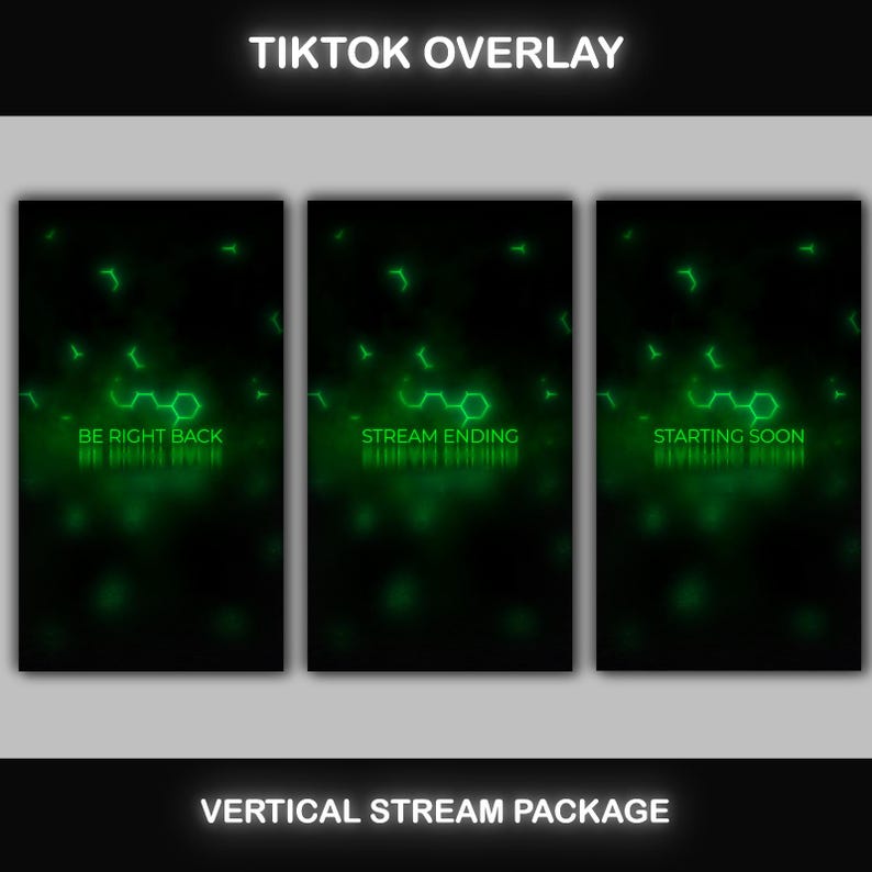 Tiktok Live Overlay Animated Vertical Pack, Black and Green Dark Theme ...