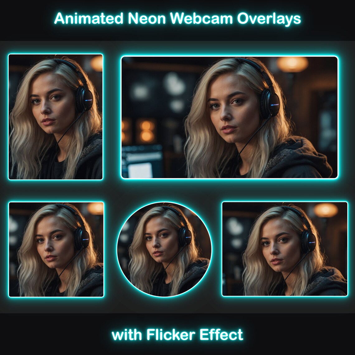 Animated Neon Cyan Webcam Overlays Twitch Webcam Border Blue Webcam ...