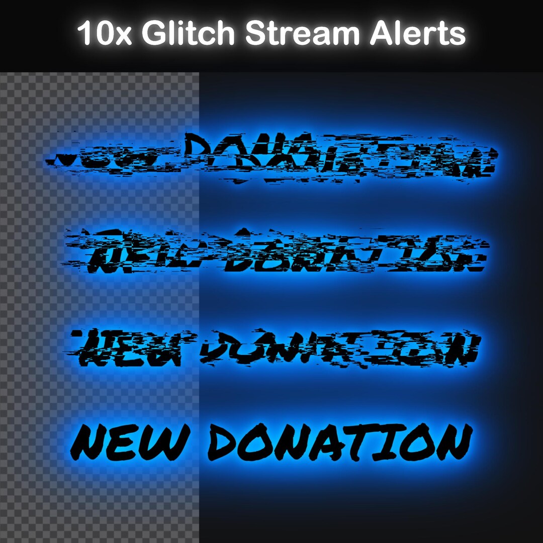 Animated Glitch Stream Alerts Pack for Twitch | 10 Black & Blue Animated Alert for Twitch ...