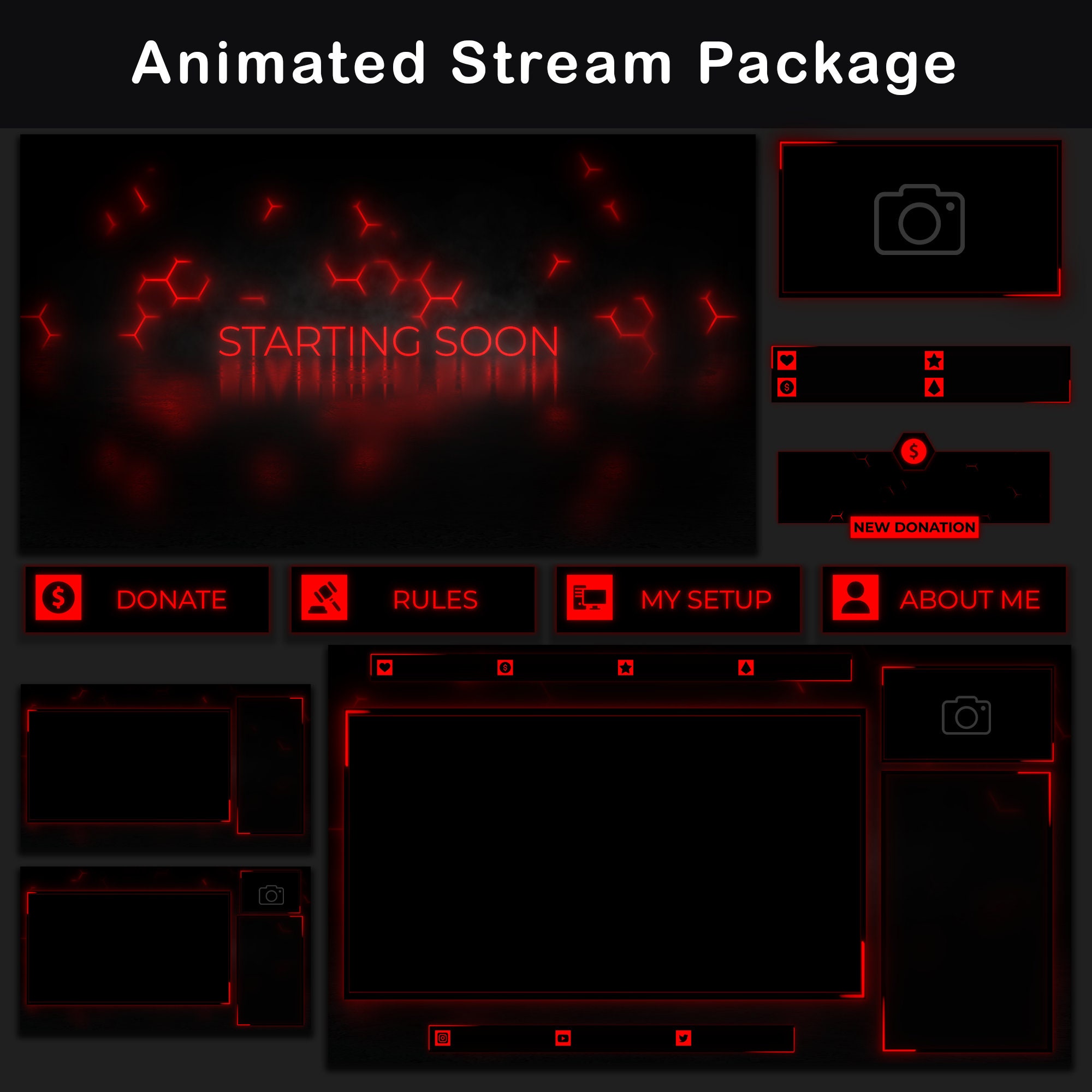 Black & Red Twitch Overlay Package | Minimal Animated Stream Package ...