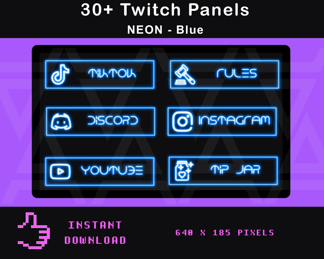 36 Twitch Panels NEON BLUE | Neon Panels for Twitch | Twitch Profile ...