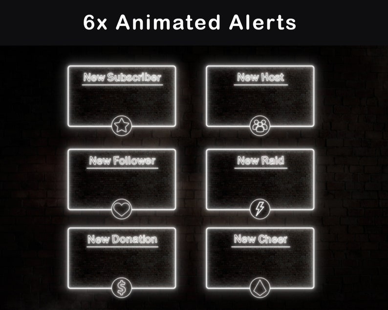 Animated Twitch Overlay Package White Neon Stream Overlay Alerts ...