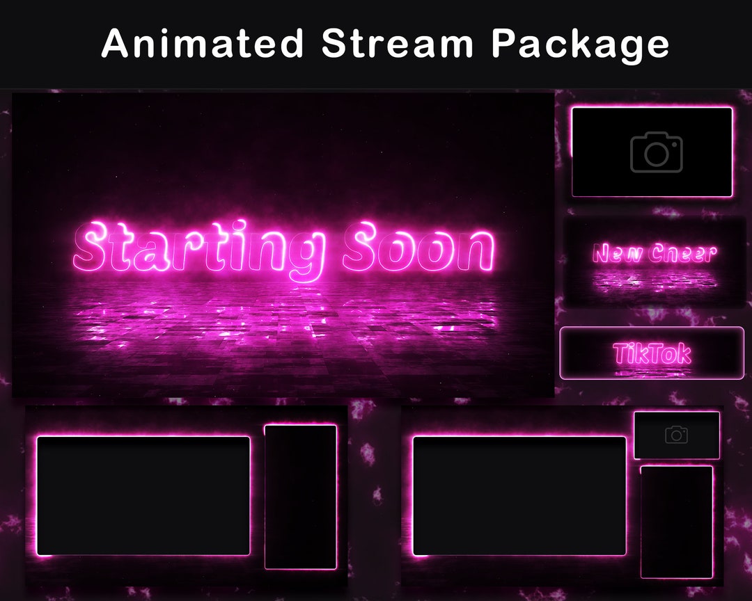 Twitch Overlay Animated Package Pink Neon | Stream Overlay | Animated ...