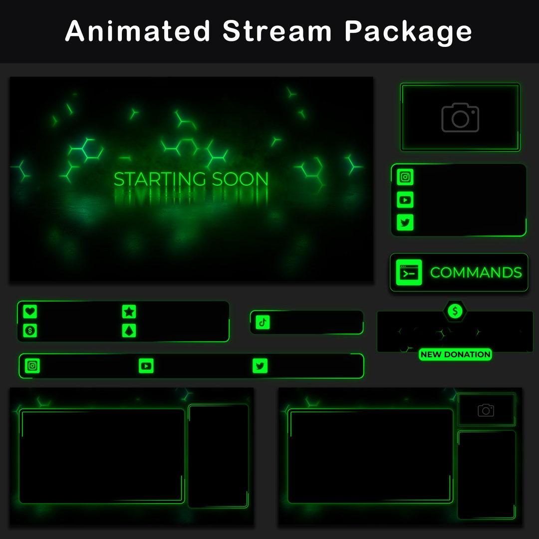 Animated Twitch Overlay Green Package Minimal Dark Stream Overlay ...