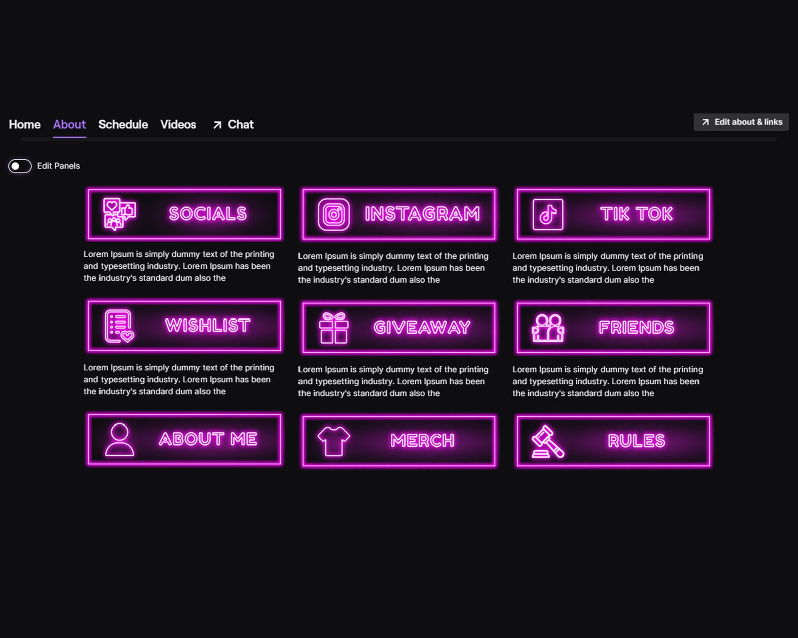 Twitch Panels Pink Neon Panels for Twitch Twitch Profile - Etsy