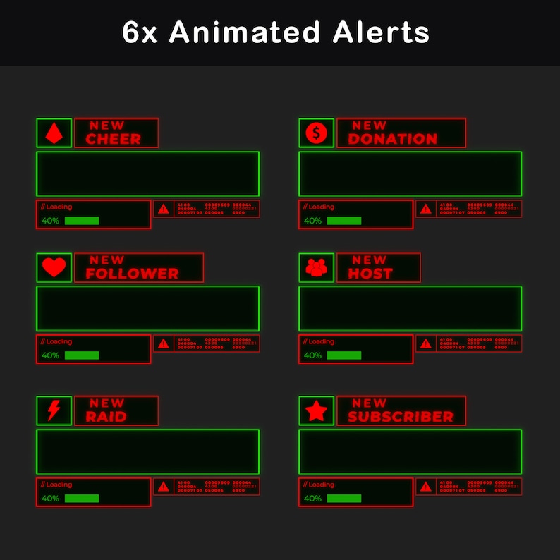 Animated Retro Twitch Overlay, Stream Package, Green & Red Computer ...