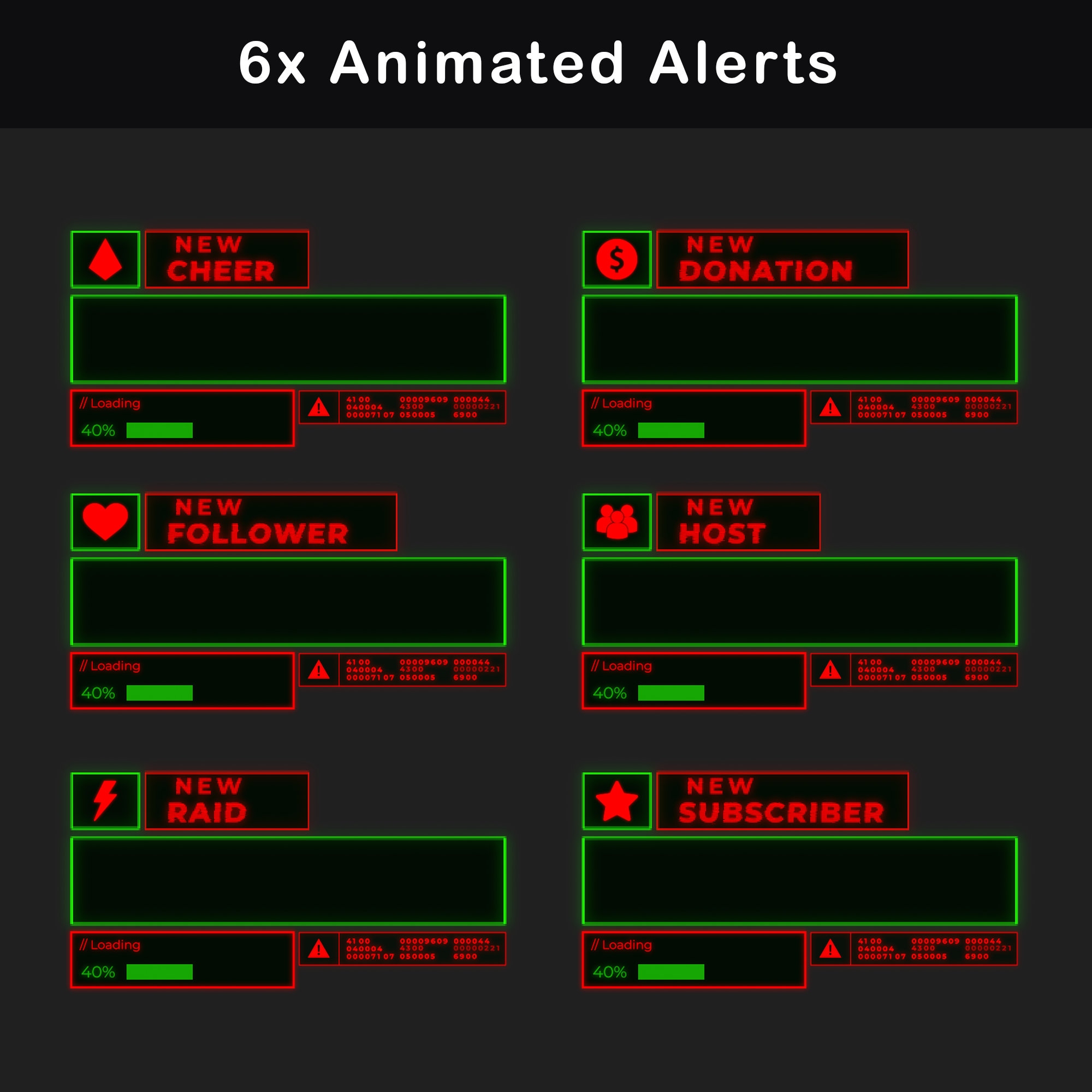 Animated Retro Twitch Overlay, Stream Package, Green & Red Computer ...