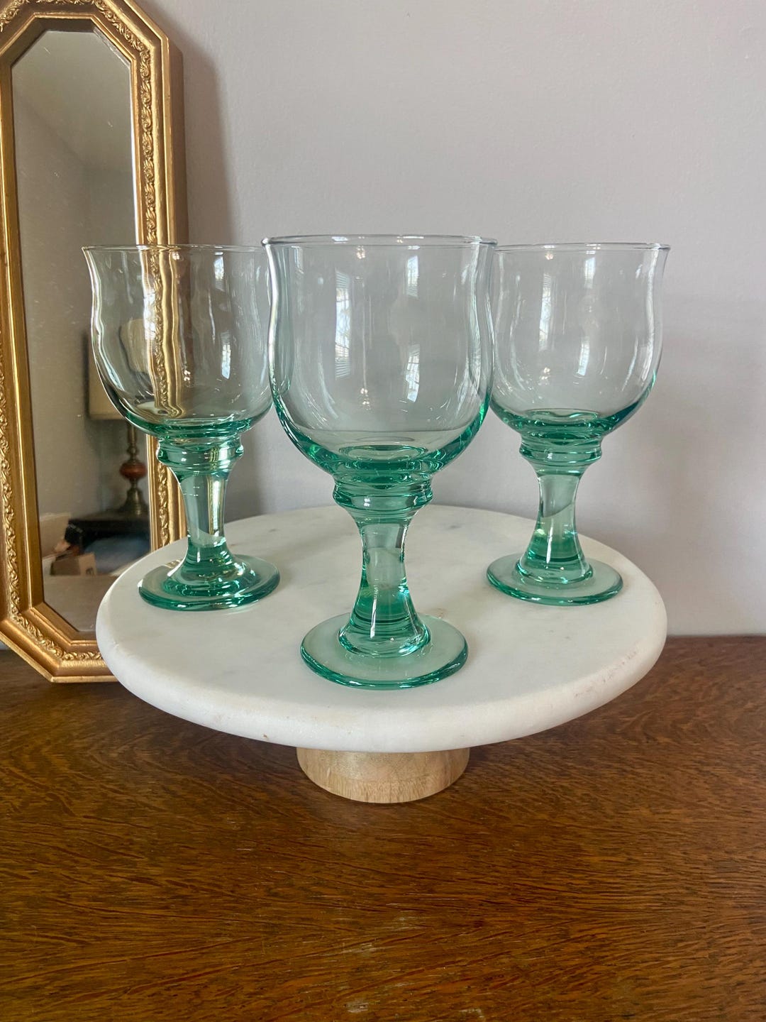 Set of 3 Vintage Libbey Clarion Water Goblets – Spanish Green Glass ...
