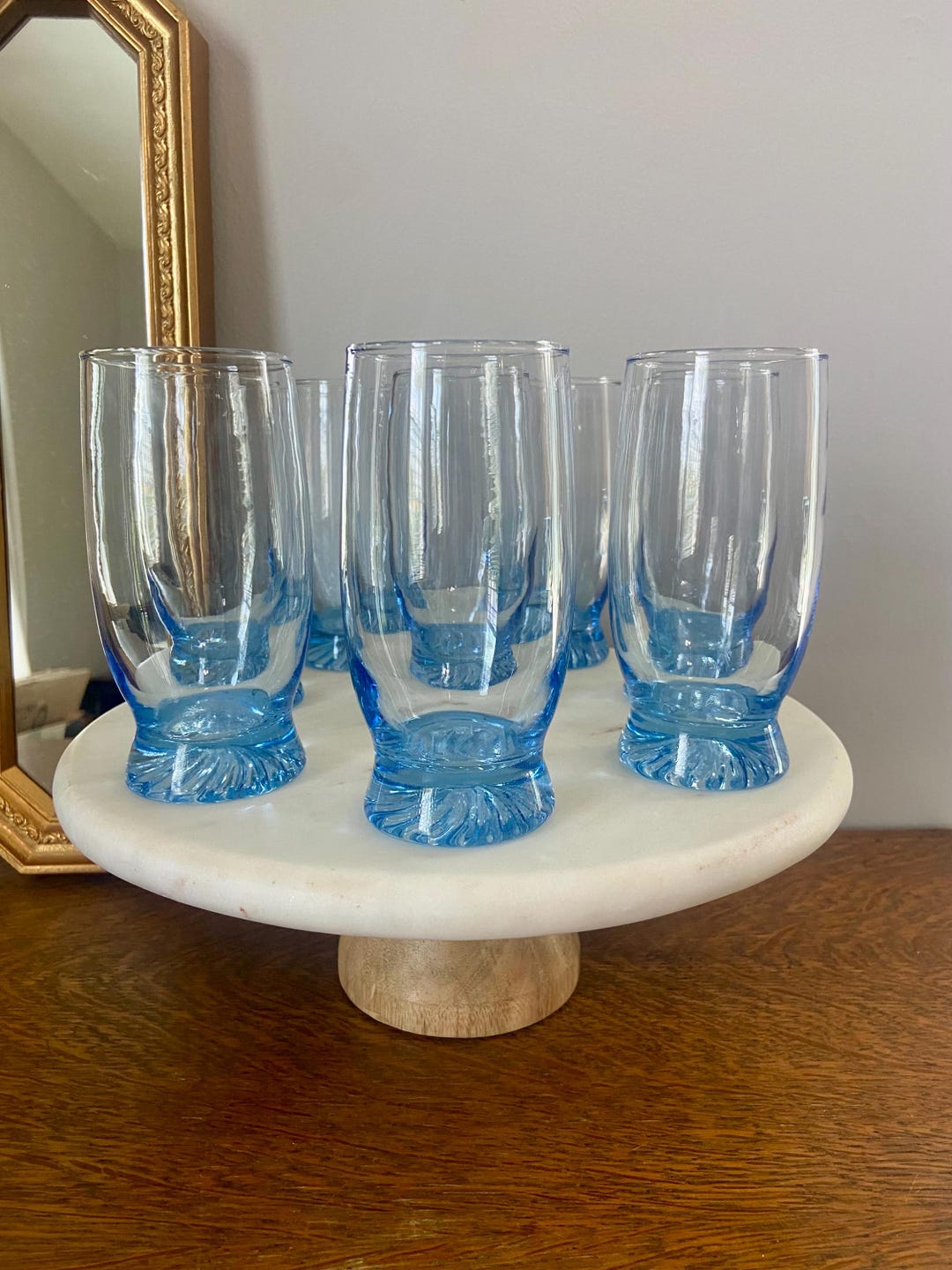 Set of 8 Libbey Misty Blue Swirl Sapphire Highball Glasses – Vintage ...