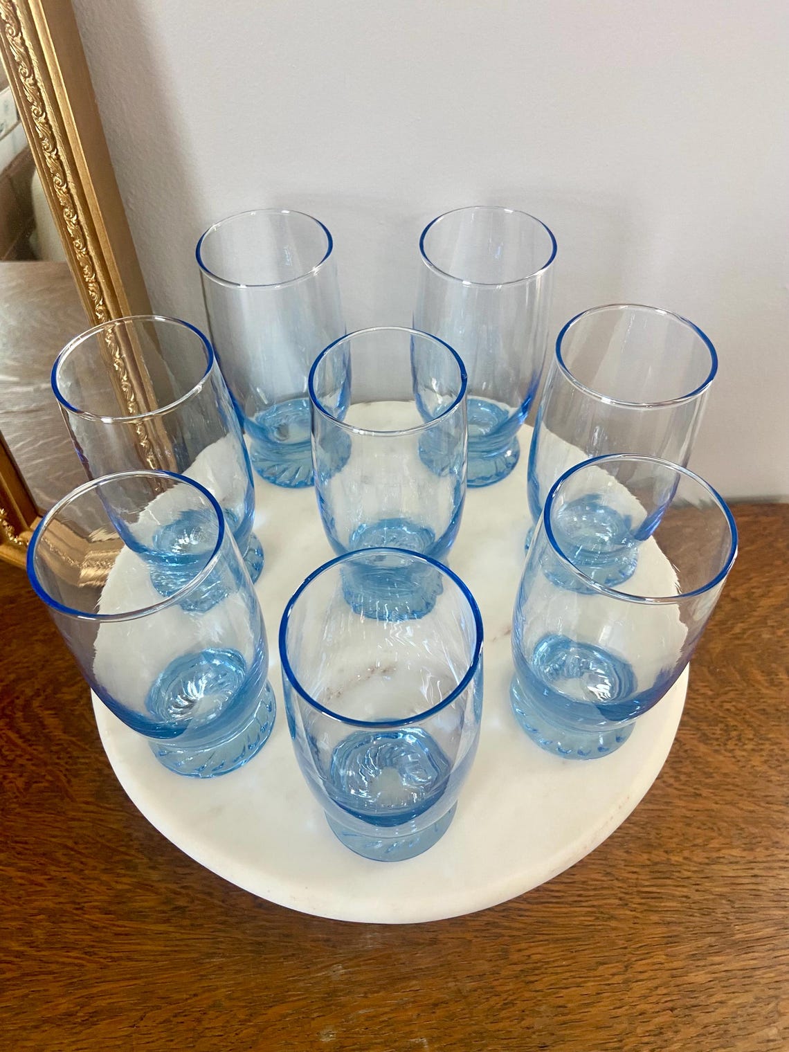 Set of 8 Libbey Misty Blue Swirl Sapphire Highball Glasses – Vintage ...