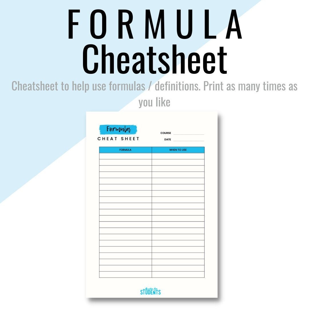 Formula Cheatsheet Printable, Minimalist Daily Planner, Study Planner ...