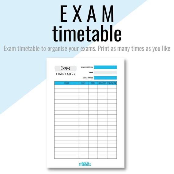 Exam Timetable Printable Minimalist Daily Planner Study | Etsy