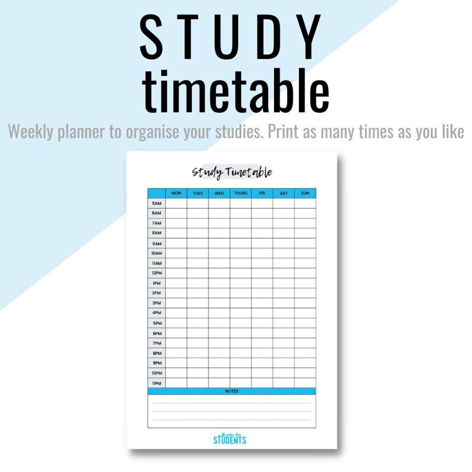 Student Timetable Printable Minimalist Weekly Planner Study | Etsy