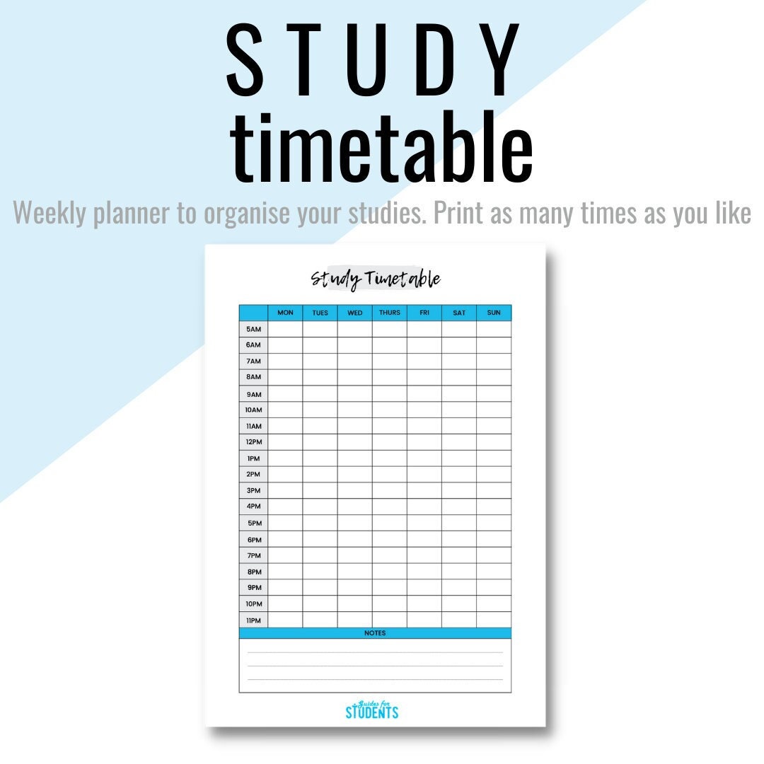 Student Timetable Printable Minimalist Weekly Planner Study - Etsy
