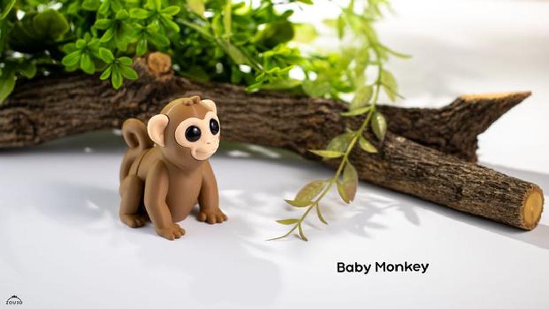 Flexi Monkey Keychain – 3D Printed Articulated Animal Toy – Cute Jungle ...