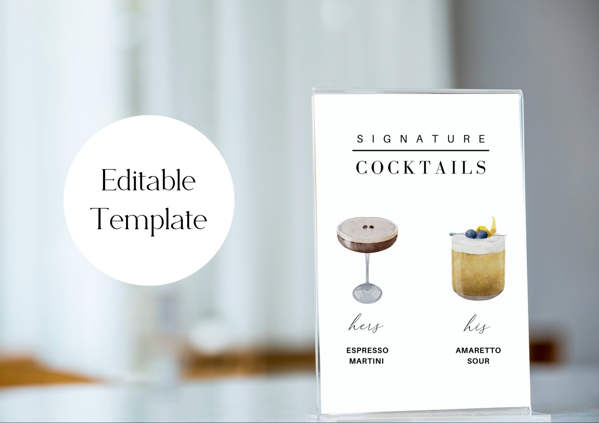 Signature Drinks Sign, Modern Drinks Sign Template, Minimalist ...