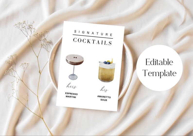 Signature Drinks Sign, Modern Drinks Sign Template, Minimalist ...