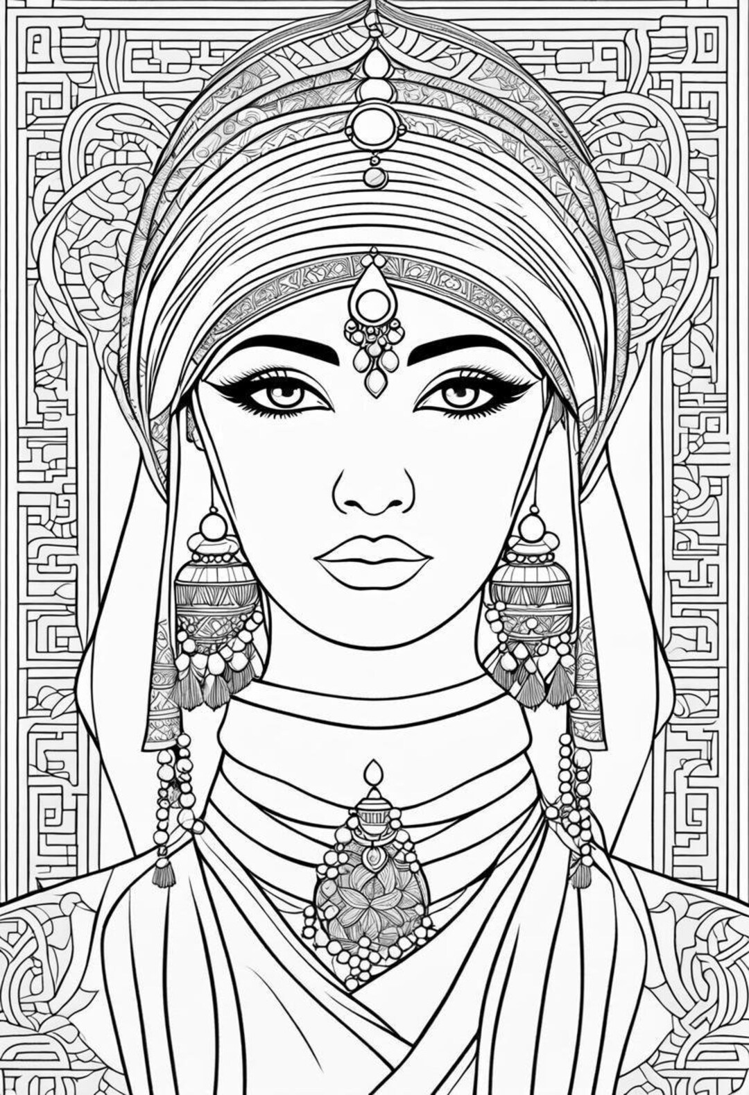 Detailed Coloring Page of an Elegant Woman in a Veil - Etsy