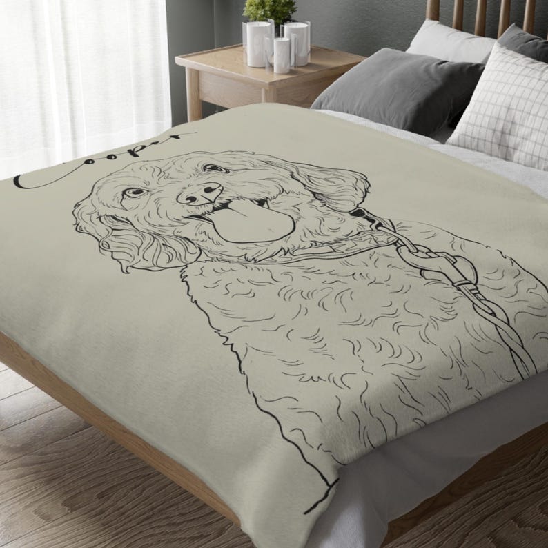Custom Pet Line Art Blanket With Photo + Name, Dog Portrait Blanket ...