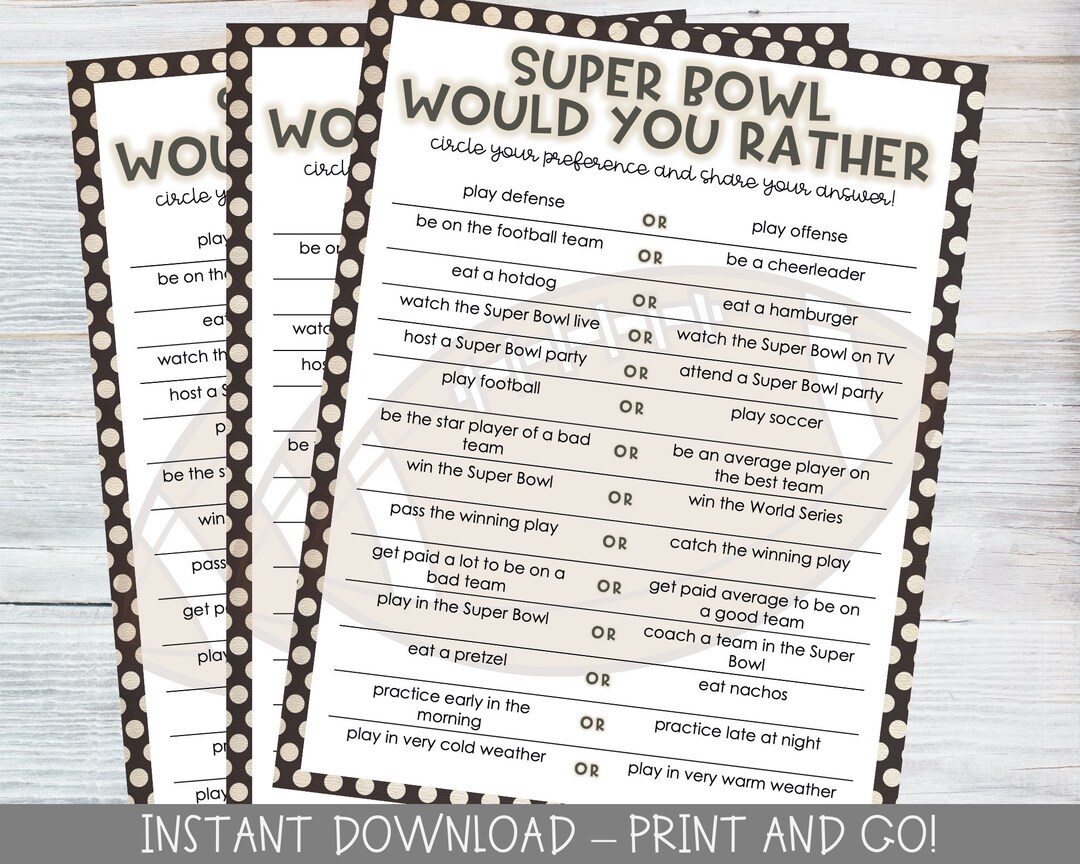 Printable Super Bowl Would You Rather This or That Game / for Kids ...