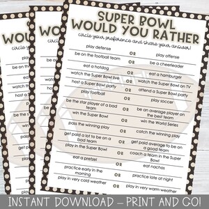 Printable Super Bowl Would You Rather This or That Game / for Kids ...