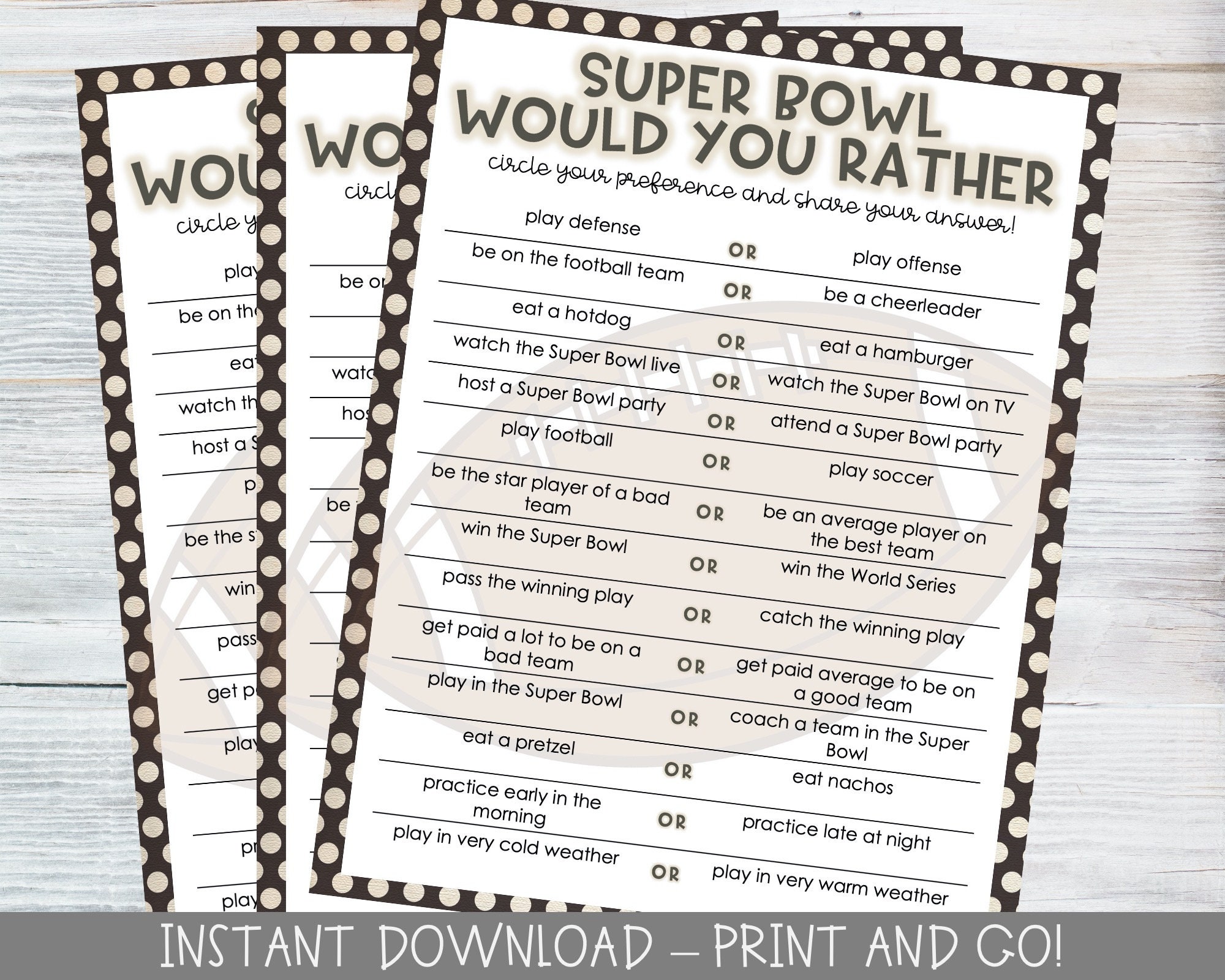 Printable Super Bowl Would You Rather This or That Game / for Kids ...