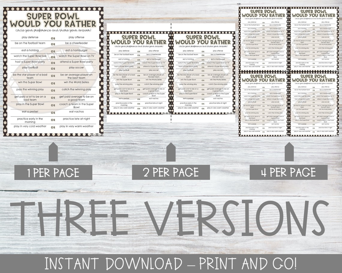 Printable Super Bowl Would You Rather This or That Game / for Kids ...