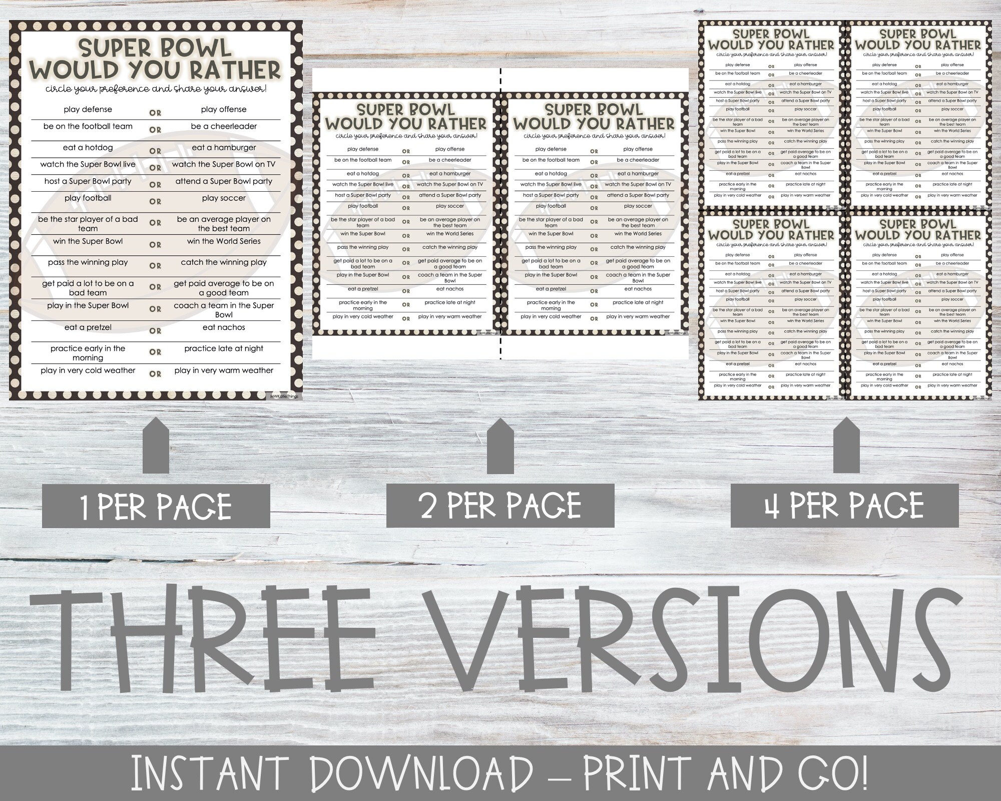 Printable Super Bowl Would You Rather This or That Game / for Kids ...