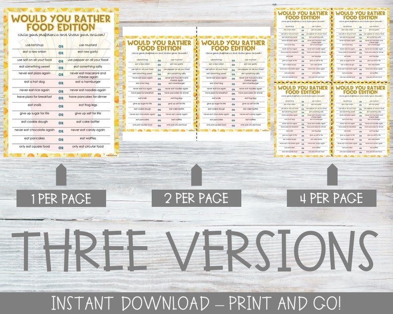 Printable Would You Rather This or That Game / Food Version / for Kids ...