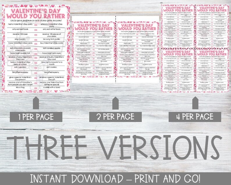 Printable Valentine's Day Would You Rather This or That Game / for Kids ...