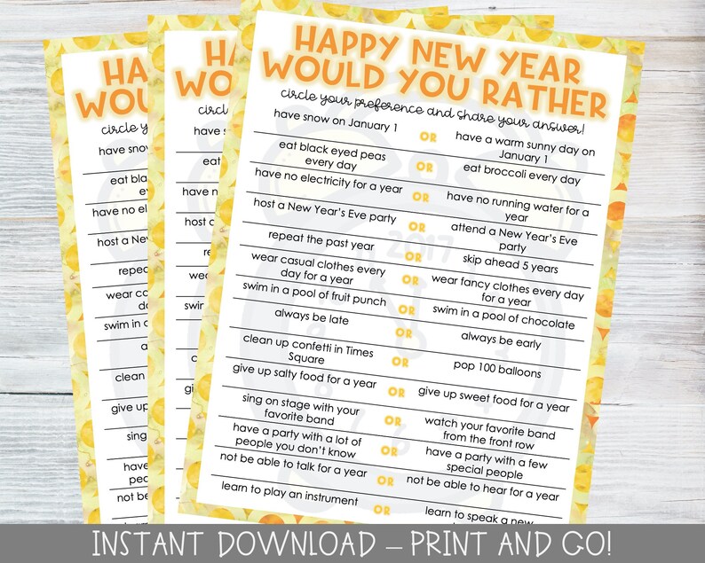 Printable New Year's Would You Rather This or That Game / for Kids ...