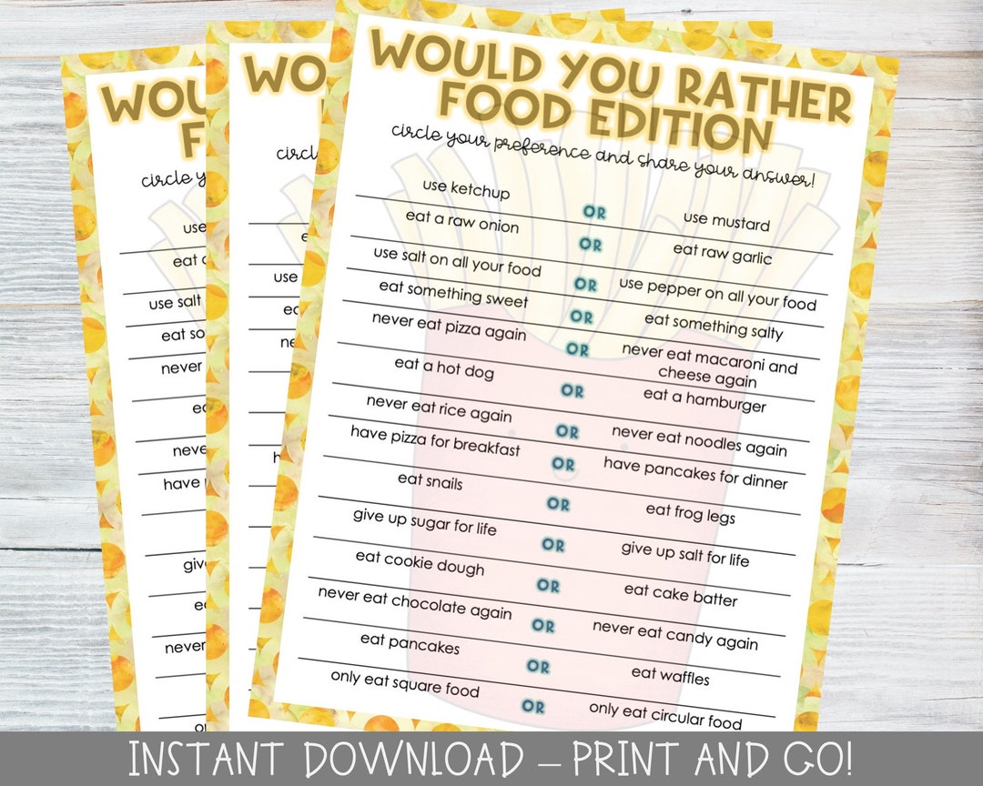 Printable Would You Rather This or That Game / Food Version / for Kids ...