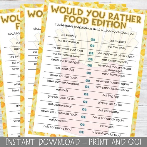 Printable Super Bowl Would You Rather This or That Game / for - Etsy