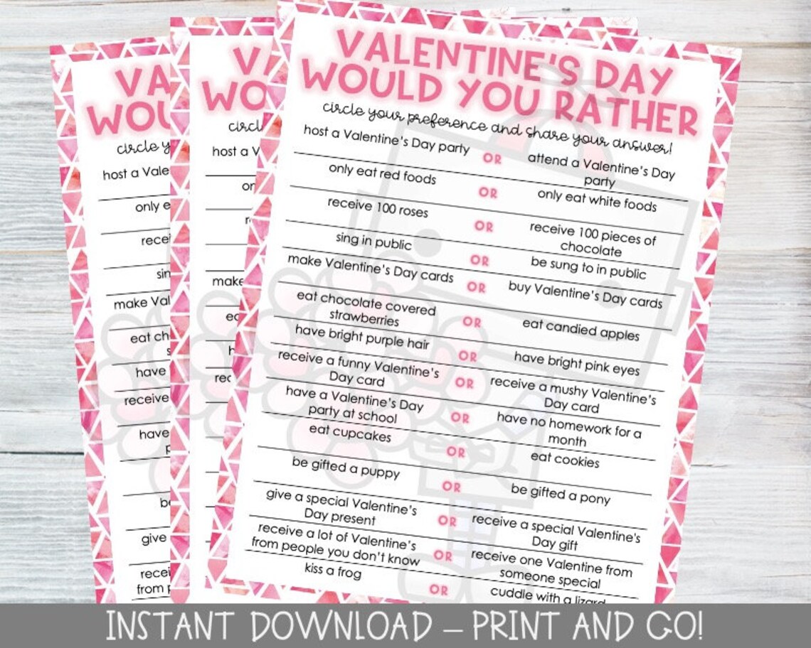 Printable Valentine's Day Would You Rather This or That Game / for Kids ...