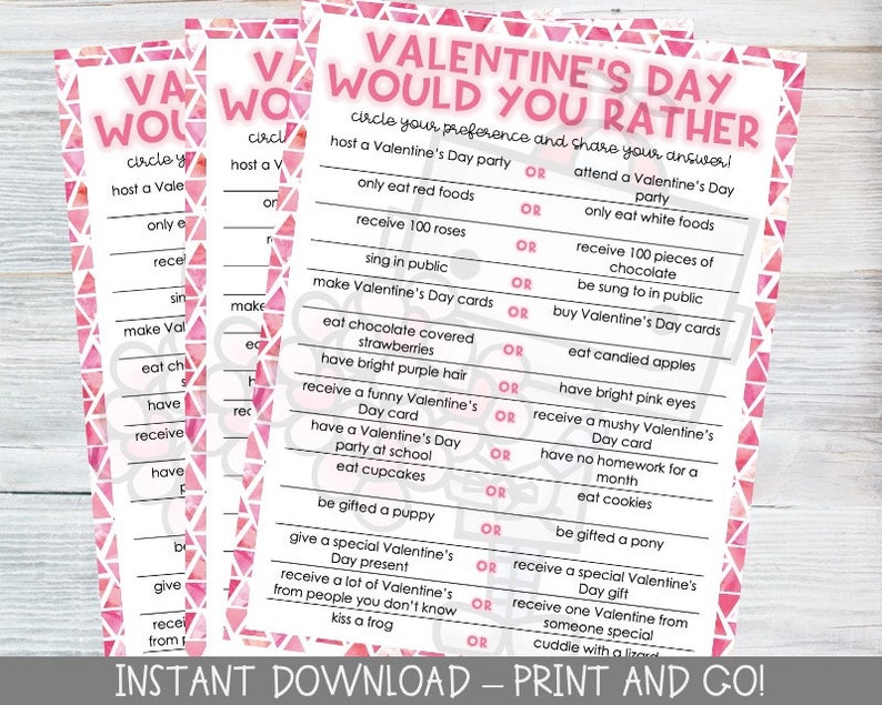 Printable Valentine's Day Would You Rather This or That Game / for Kids ...