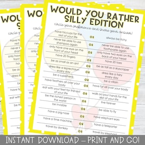 Printable Would You Rather This or That Game / Silly Version / for Kids ...