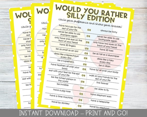 Printable Would You Rather This or That Game / Silly Version / - Etsy