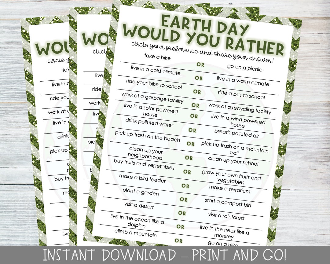 Printable Would You Rather This or That Game / Earth Day / for - Etsy