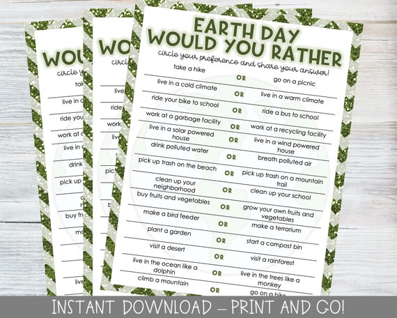 Printable Would You Rather This or That Game / Earth Day / for - Etsy